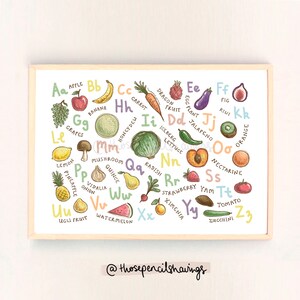 Fruits & Vegetables Alphabet Print | Illustrated A to Z Poster | ABC ...