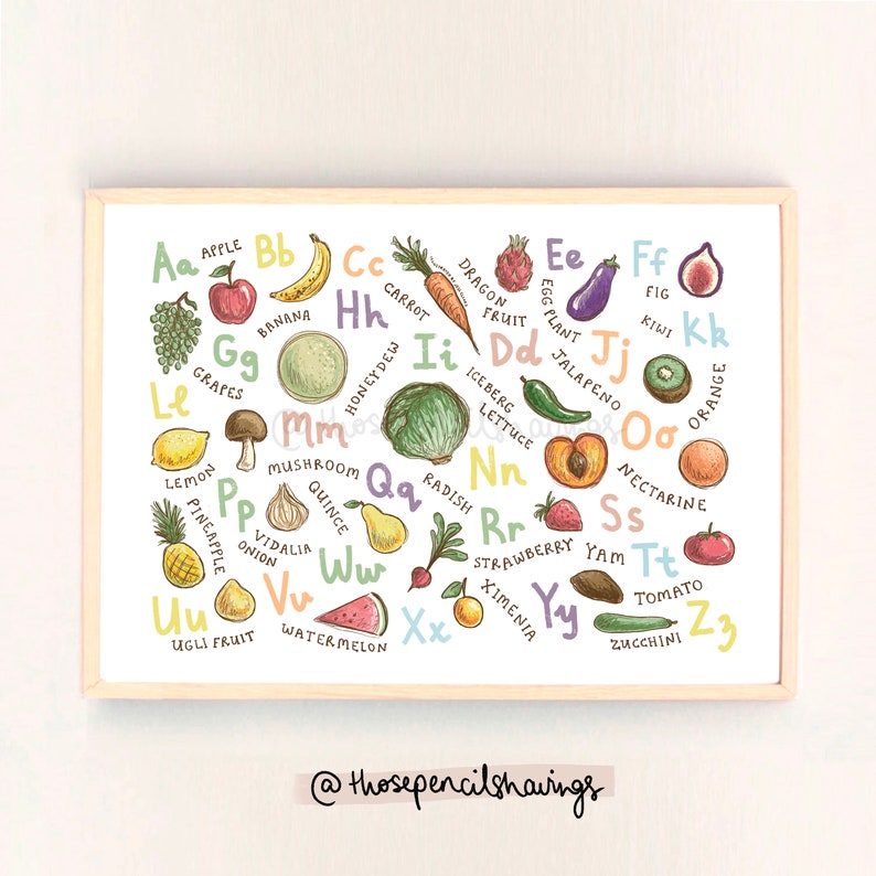 Fruits & Vegetables Alphabet Print: A to Z Illustrated Poster (digital ...