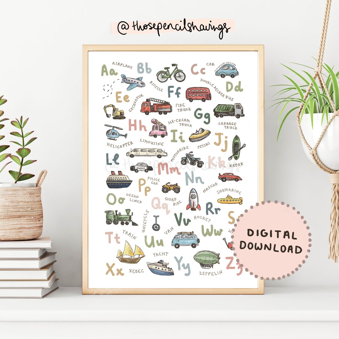 DIGITAL DOWNLOAD | Transport Alphabet Print | ABC Transportation Poster ...