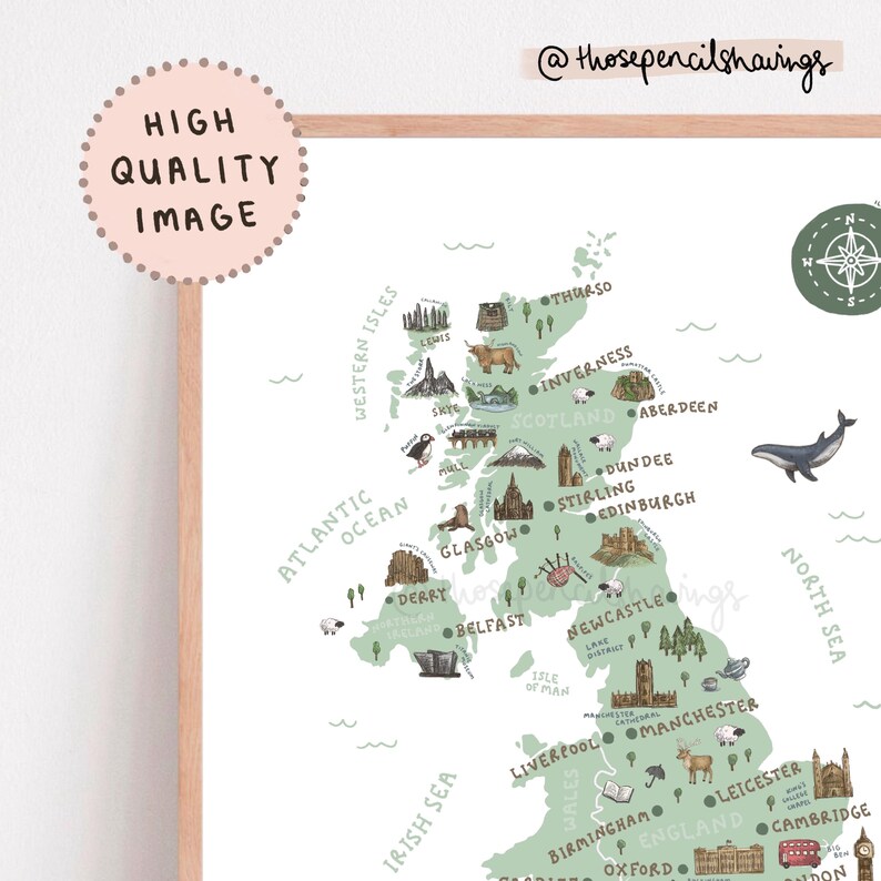 DIGITAL DOWNLOAD | Map of United Kingdom | Illustrated UK Map Print | Cute Great Britain ...