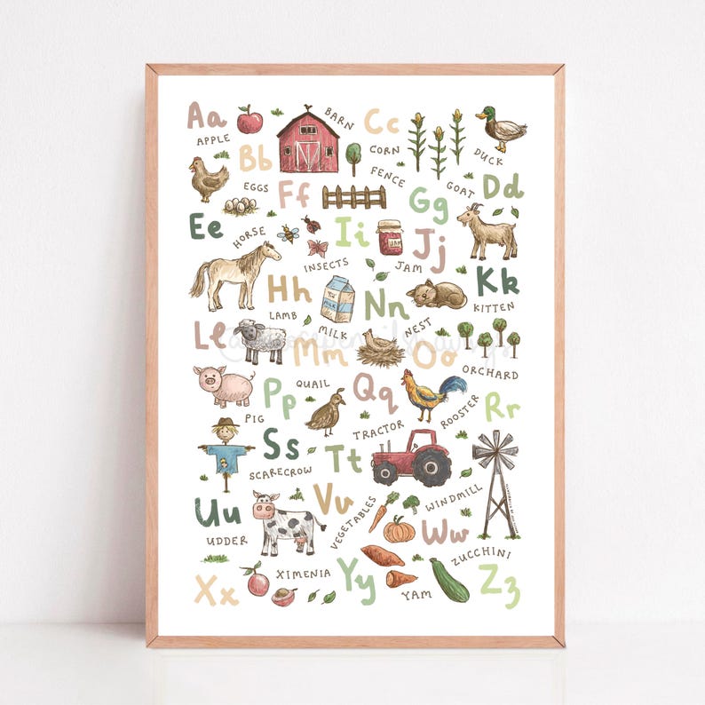 Farm Alphabet Print: Illustrated Animals ABC Poster - Etsy