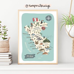 Peru Map Print | Illustrated Travel Poster Souvenir | Cute South ...
