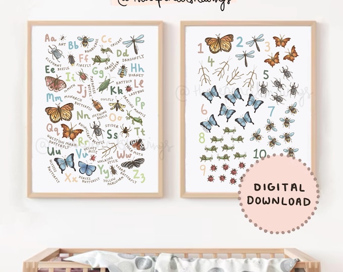 Alphabet Beetles Illustrations Print, Vertical ABC Poster, Nursery A-Z ...