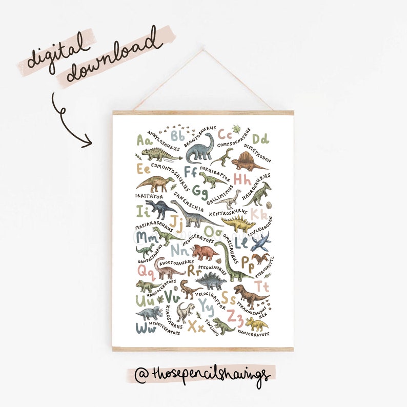 Dinosaur Alphabet Poster: A-Z Dino Printable Wall Art (digital Download ...
