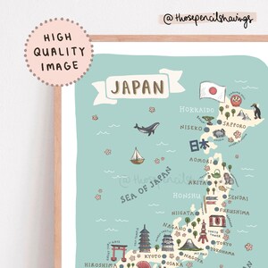 Japan Map Poster | Illustrated Travel Wall Art | Cute Japanese ...
