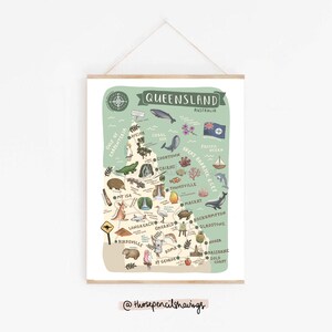 DIGITAL DOWNLOAD | Map of Queensland | Illustrated Australia Map Print ...