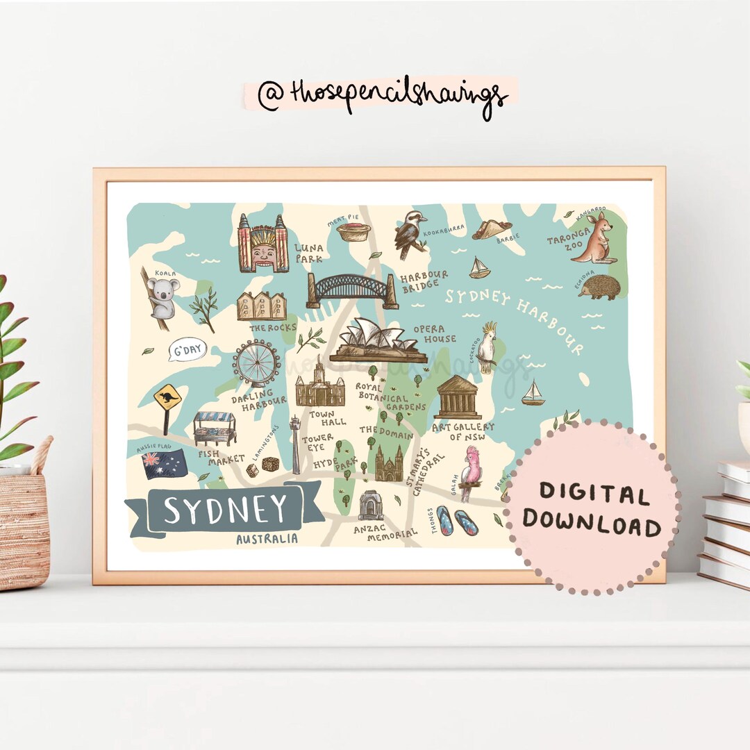 Sydney Map Print: Illustrated Australia Travel Poster (digital Download ...