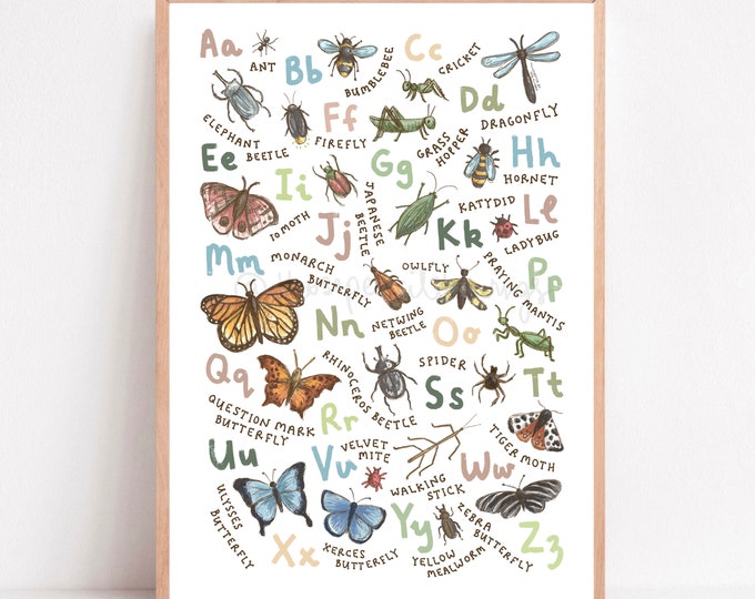 Alphabet Beetles Illustrations Print, Vertical ABC Poster, Nursery A-Z ...