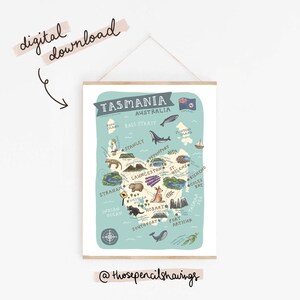 Map of Tasmania Illustrated Australia Map Print Tassie State Map ...