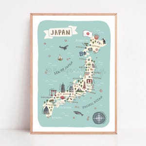 Japan Map Poster | Illustrated Travel Wall Art | Cute Japanese ...
