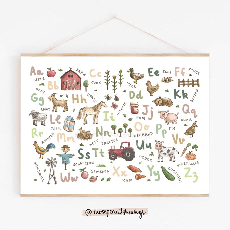 Farm Alphabet Print: Illustrated Animals ABC Poster - Etsy