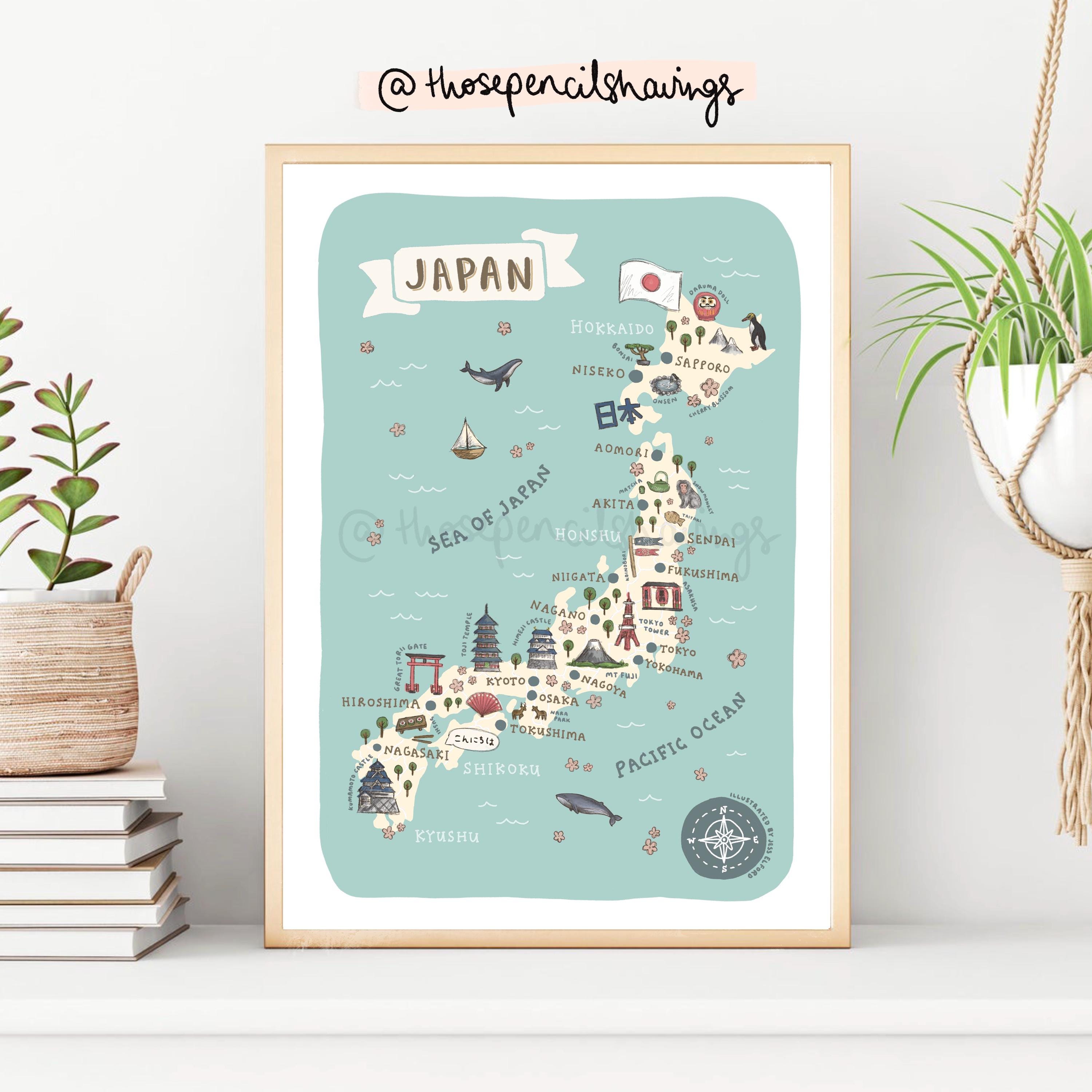 Japan Map Poster: Illustrated Travel Souvenir Print - Etsy