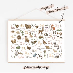 DIGITAL DOWNLOAD Woodland Animals Alphabet Print Illustrated ABC Poster ...