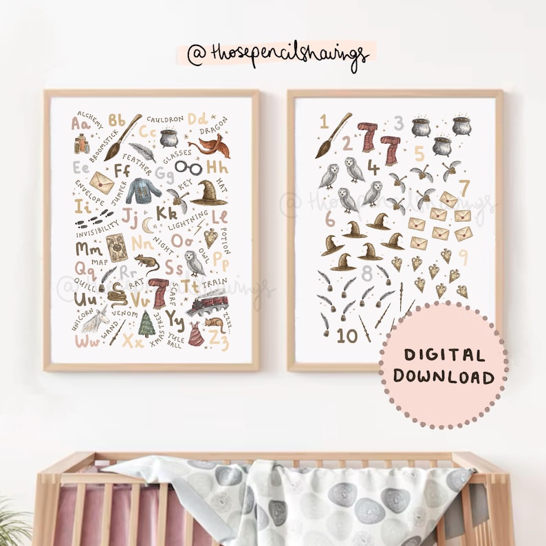 Wizard Alphabet & Numbers Poster Set: Fantasy Nursery Decor (digital ...