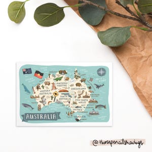 Map of Australia Postcard | Cute Illustrated Australia Map | Aussie ...