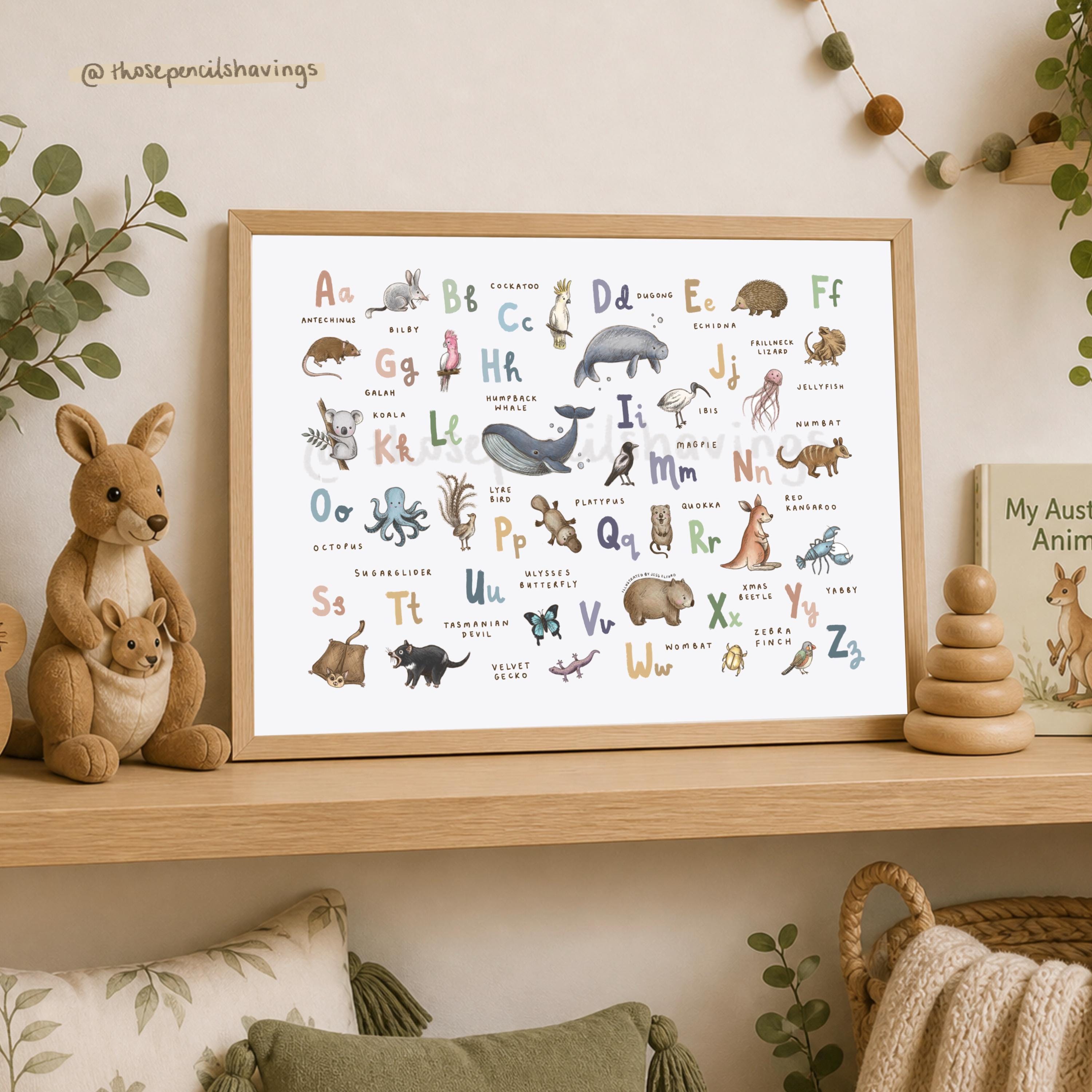 Australian Animals Alphabet Print: Illustrated Nursery Poster (digital ...