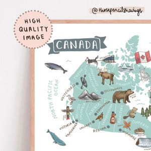 DIGITAL DOWNLOAD | Map of Canada Print | Illustrated Canadian Landmarks ...