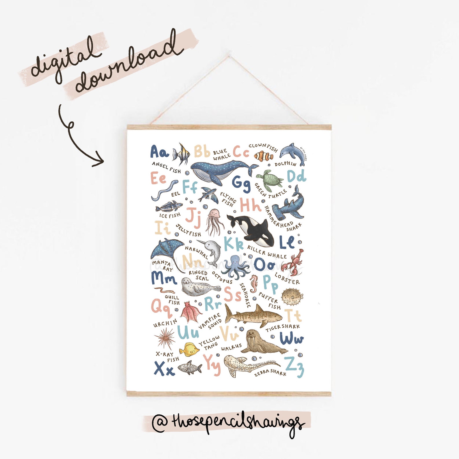 Ocean Alphabet Print Cute Sea Life ABC Poster A-Z Marine - Etsy Australia