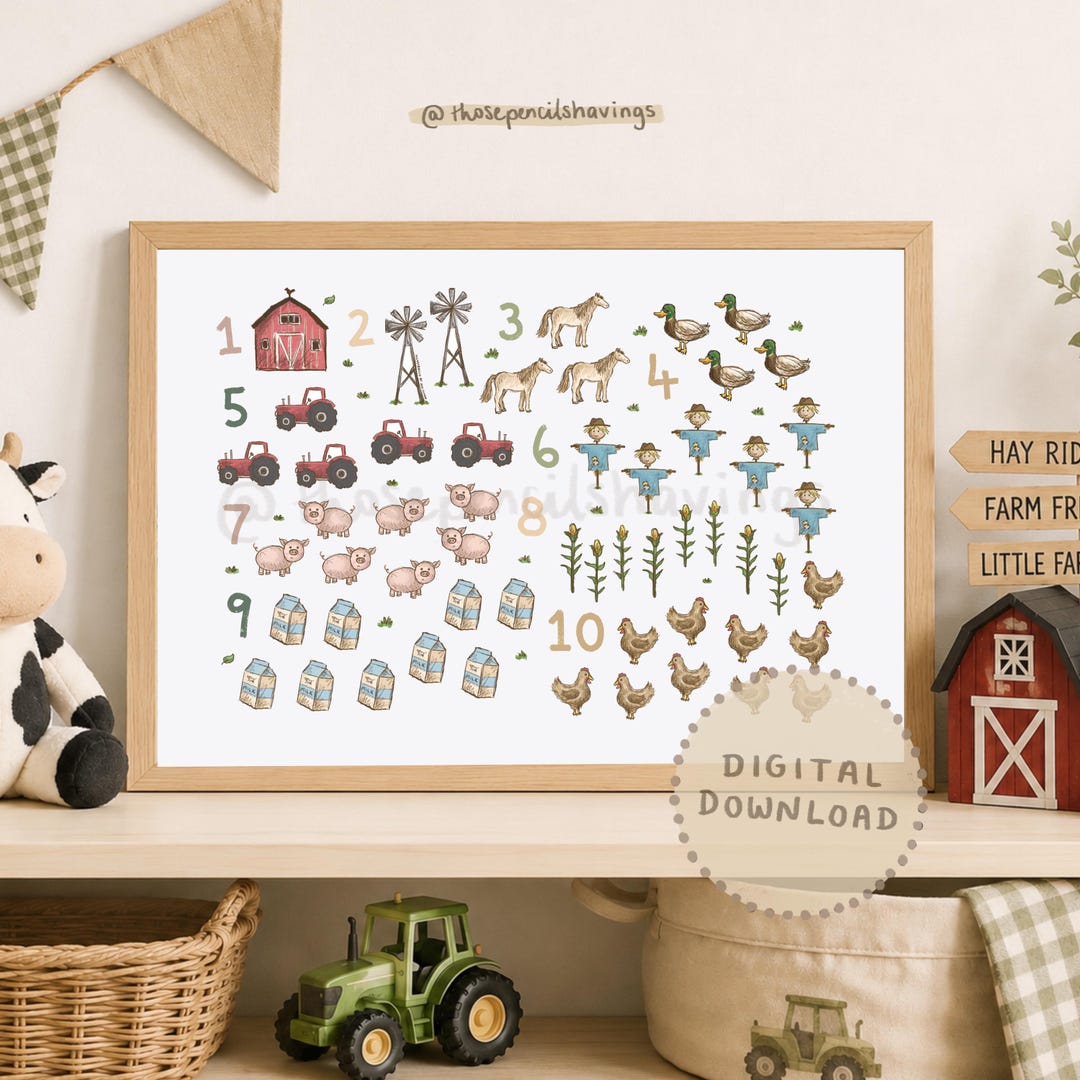 Farm Animals Numbers Print: Illustrated Counting Poster (digital ...