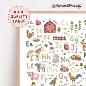 Farm Alphabet Print | Illustrated A-Z Farm Animals Poster | ABC Nursery ...