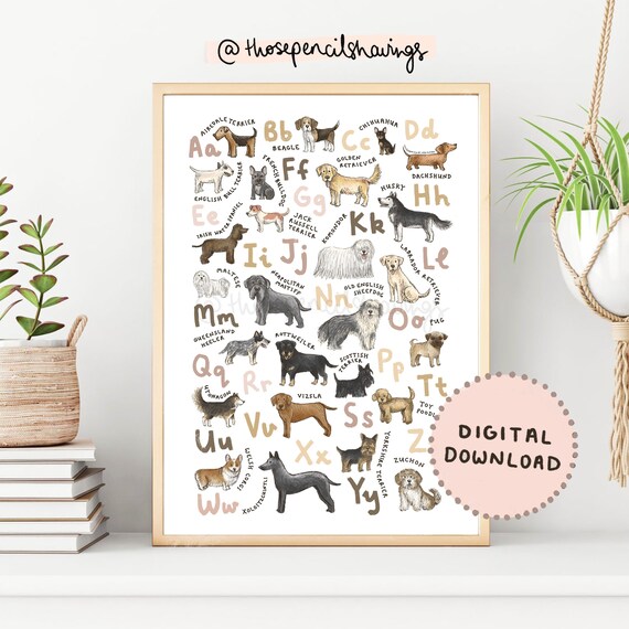 Dog Breeds Alphabet Print ABC Dog Alphabet Poster A-Z - Etsy