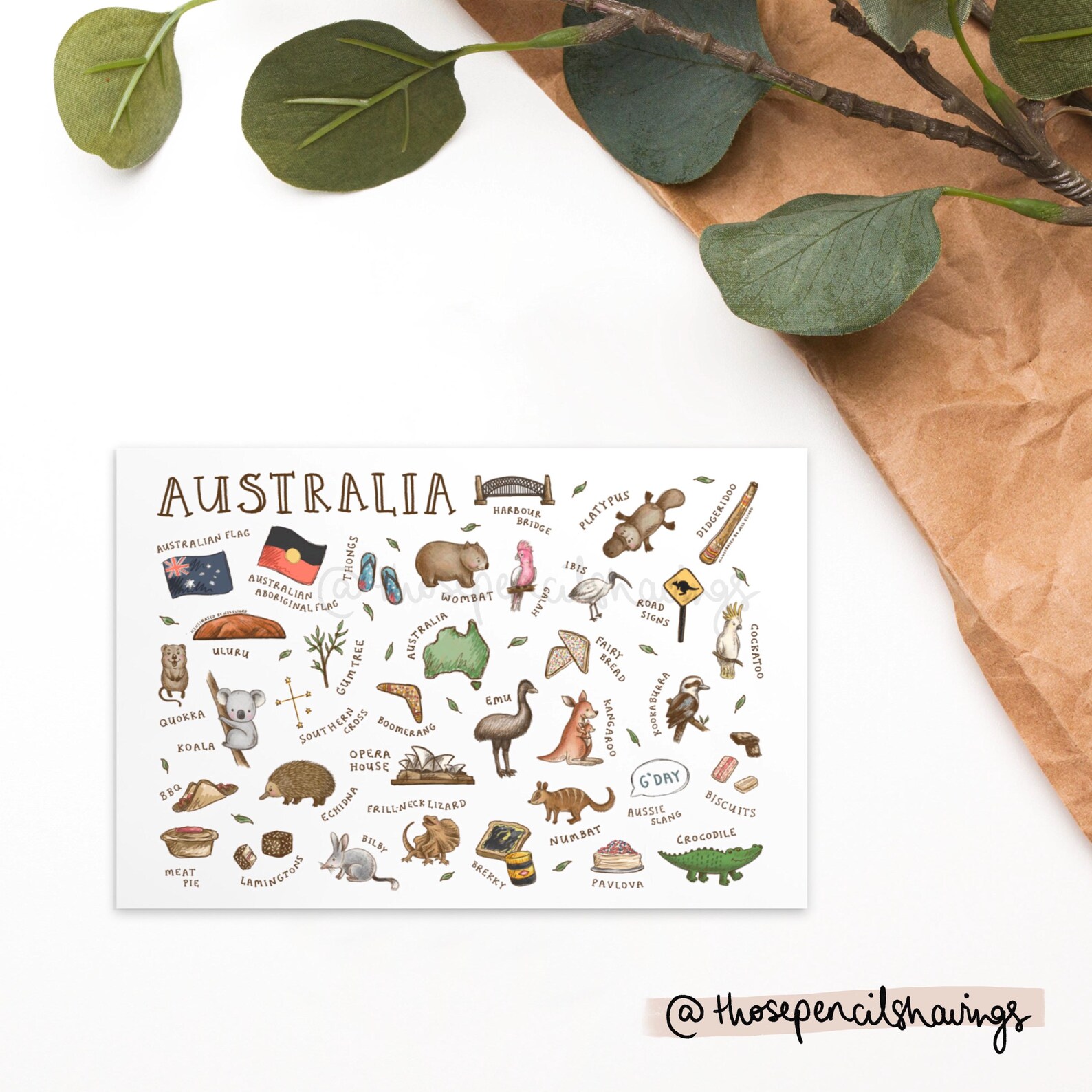 Australia Landmarks Postcard: Illustrated Aussie Travel Souvenir - Etsy