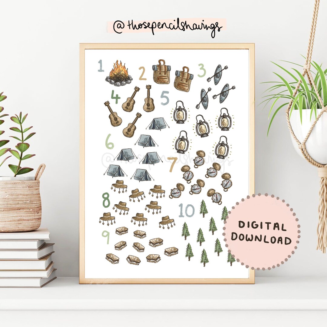 Camping Numbers Print | Cute Illustrated Adventure Counting Poster | 1 ...