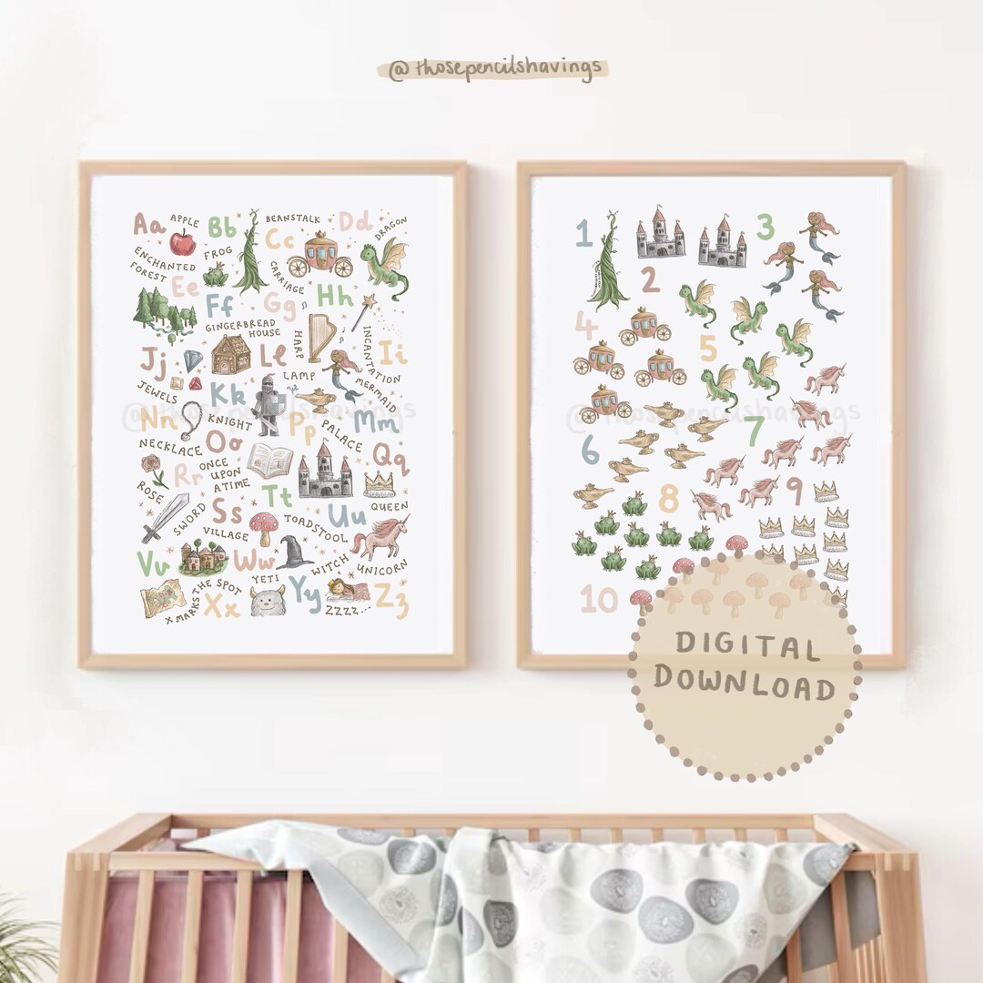 Fairytale Alphabet & Numbers Poster Set: Magical Nursery Decor (digital ...