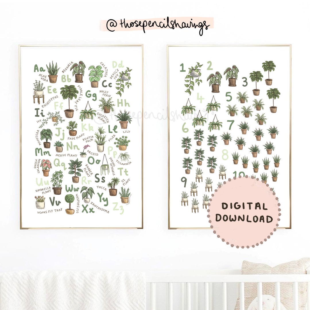 DIGITAL DOWNLOAD House Plants Alphabet and Numbers Print ABC 123 Poster ...