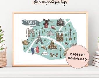Paris Illustrated Map - Etsy UK