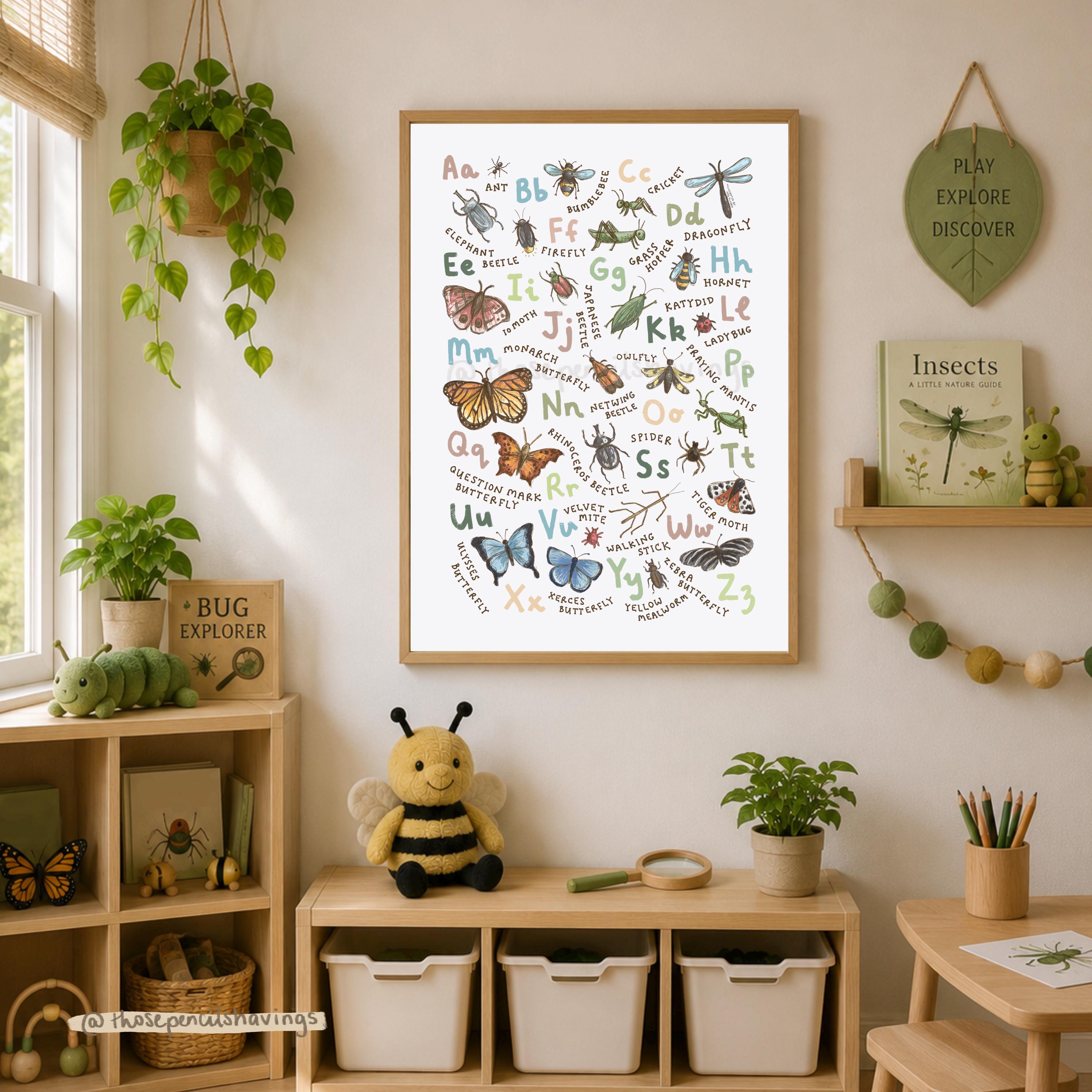 Insect Alphabet Print: A-Z Bug Poster, Kids Nursery Decor (digital ...