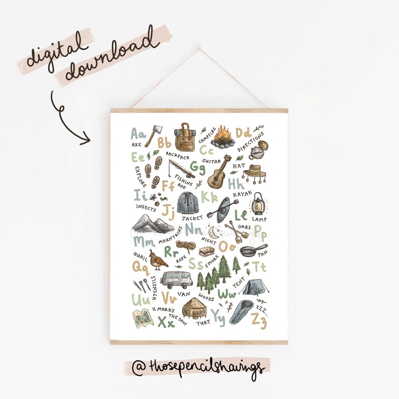 Camping Alphabet Print: Illustrated A-Z Adventure Poster (digital ...