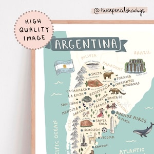 DIGITAL DOWNLOAD | Map of Argentina | Cute Illustrated South America ...