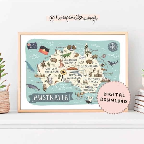 Australia Map Poster Kids - Etsy
