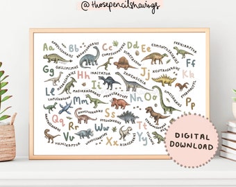 Dinosaur Alphabet Poster: A-Z Dino Printable Wall Art (digital Download ...