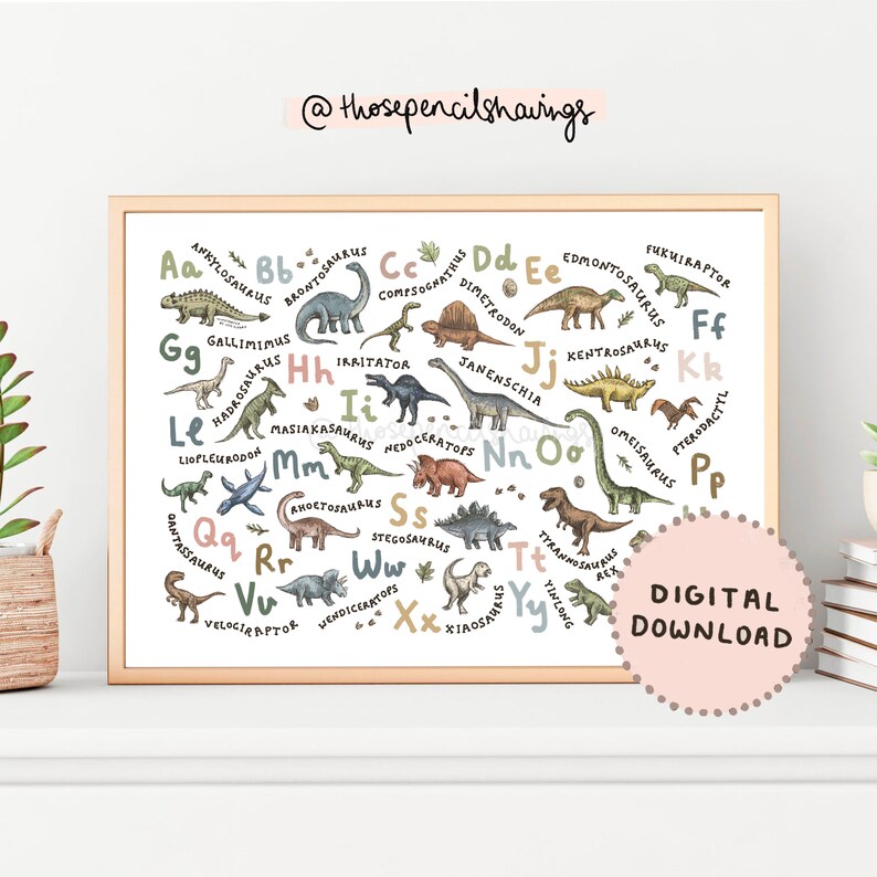 Dinosaur Alphabet Poster: A-Z Dino Printable Wall Art (digital Download ...