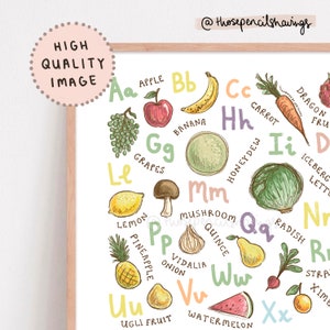 Fruits & Vegetables Alphabet Print: A to Z Illustrated Poster (digital ...