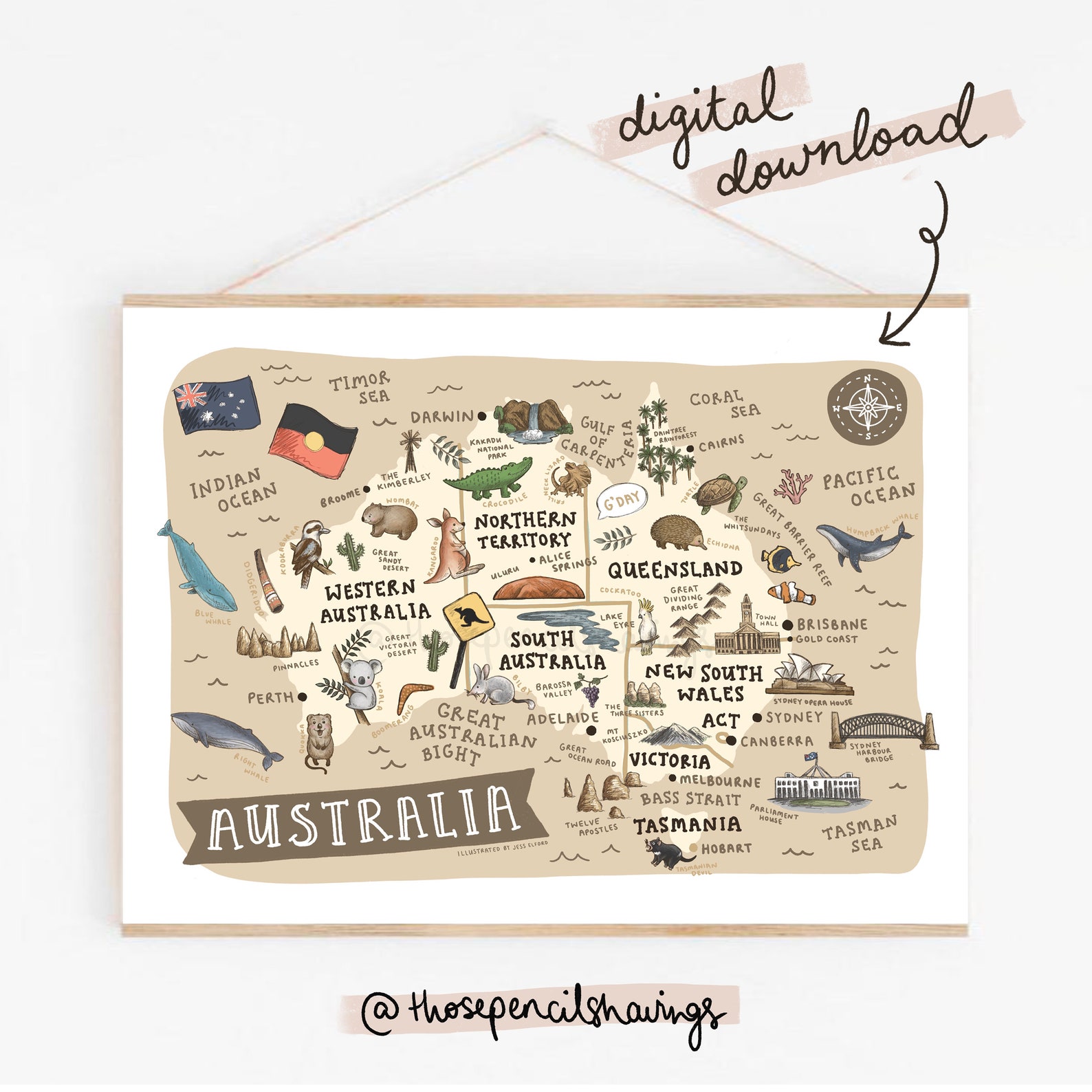 Map of Australia Illustrated Australian Landmarks Print - Etsy