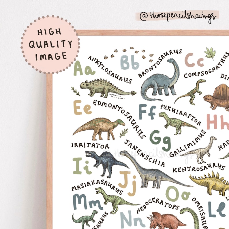 Dinosaur Alphabet Poster: A-Z Dino Printable Wall Art (digital Download ...