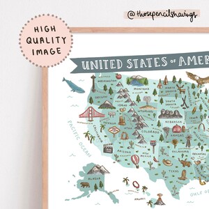 DIGITAL DOWNLOAD Map of United States of America Illustrated USA ...