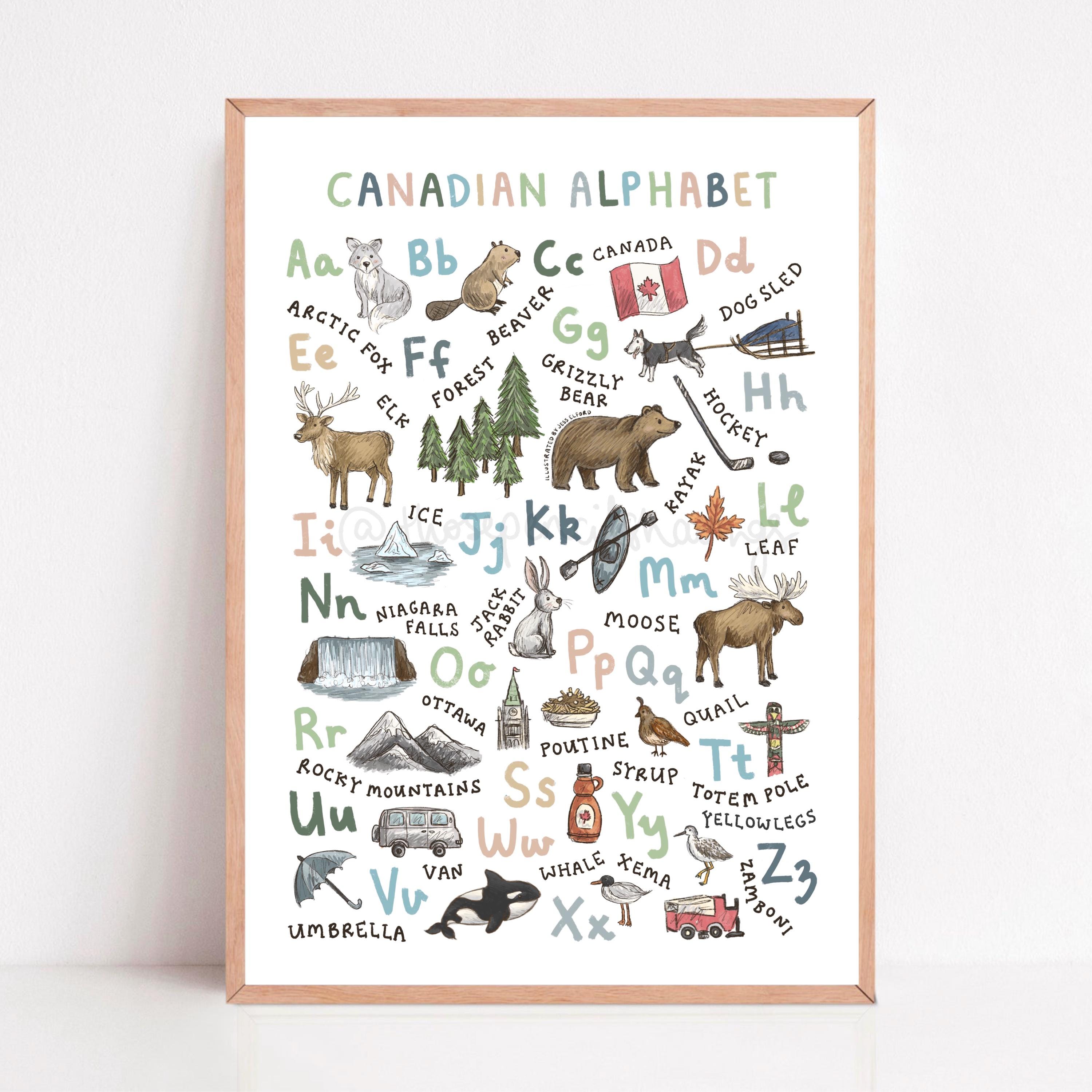 Canadian Alphabet Print: A-Z Illustrated Kids Wall Art - Etsy