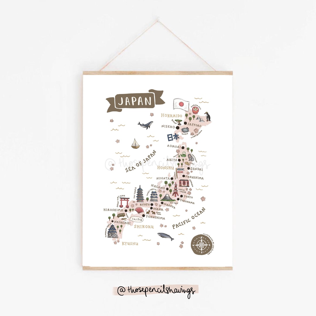 Japan Map Poster: Illustrated Travel Souvenir Print - Etsy