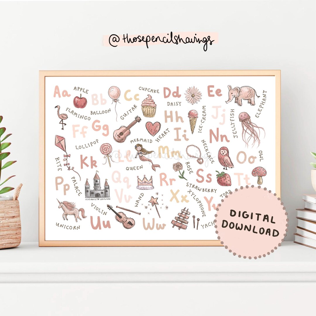 Pink Alphabet Nursery Print: A-Z Girls Room Wall Art (digital Download ...