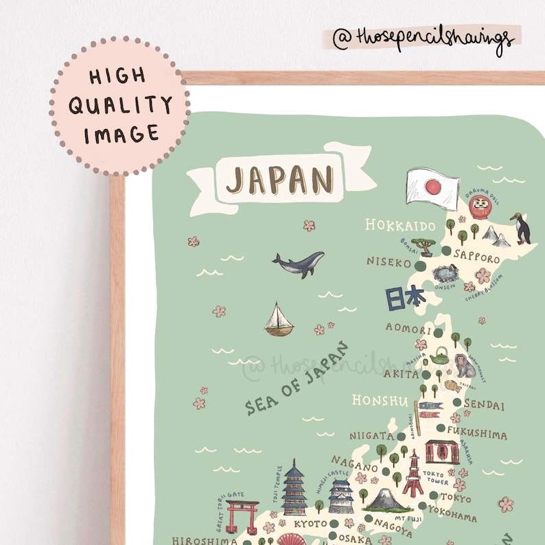 Japan Travel Map Poster: Illustrated Japanese Landmarks Art Print - Etsy