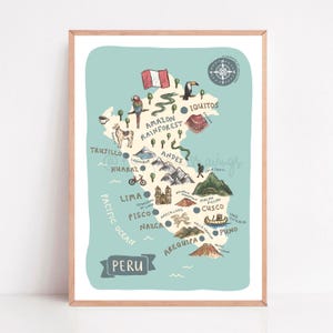 Peru Map Print | Illustrated Travel Poster Souvenir | Cute South ...