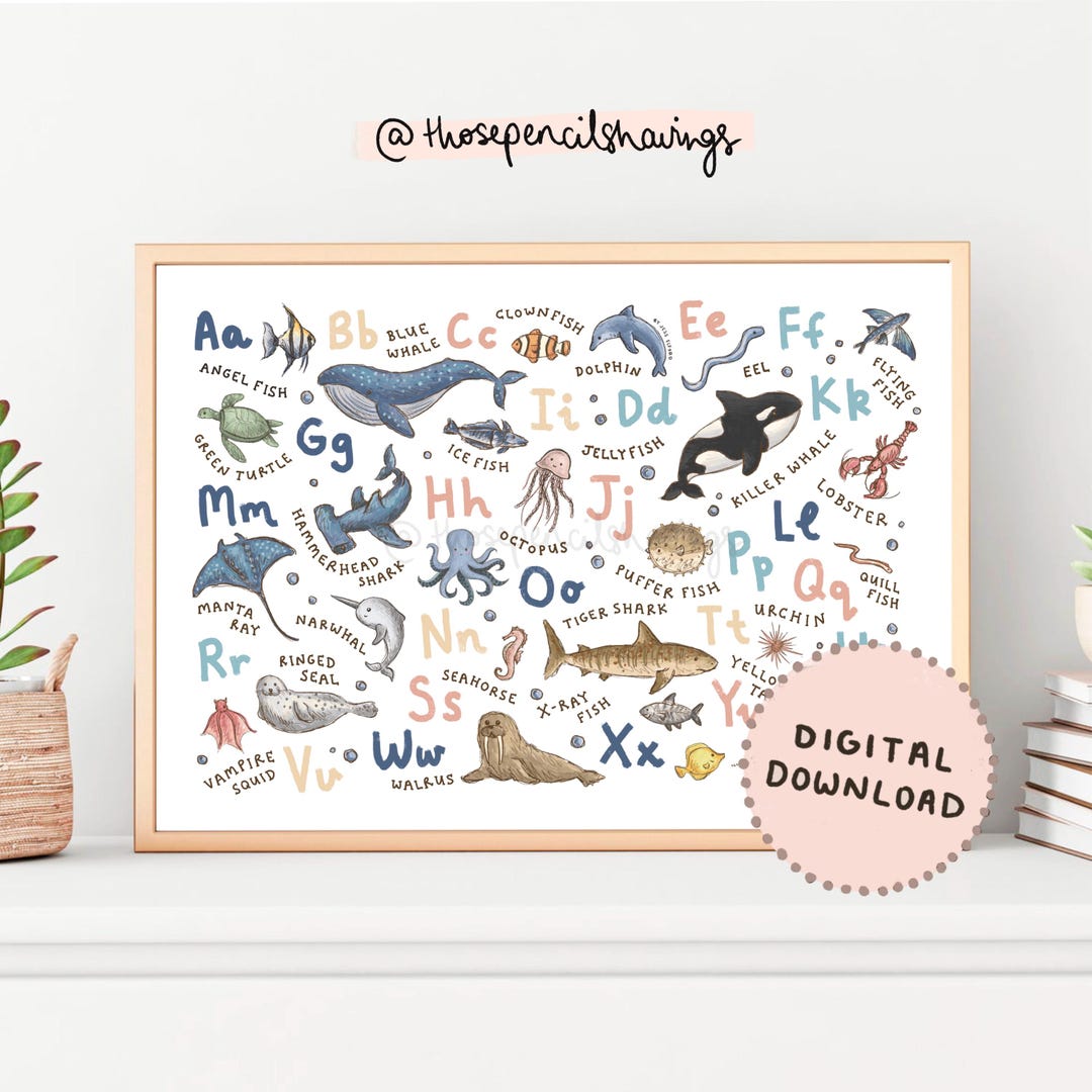 DIGITAL DOWNLOAD | Ocean Alphabet Print | Cute Sea Life ABC Poster | A ...