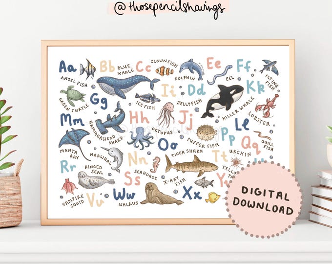 Ocean Animals Alphabet Print: Sea Life Nursery Decor (digital Download ...