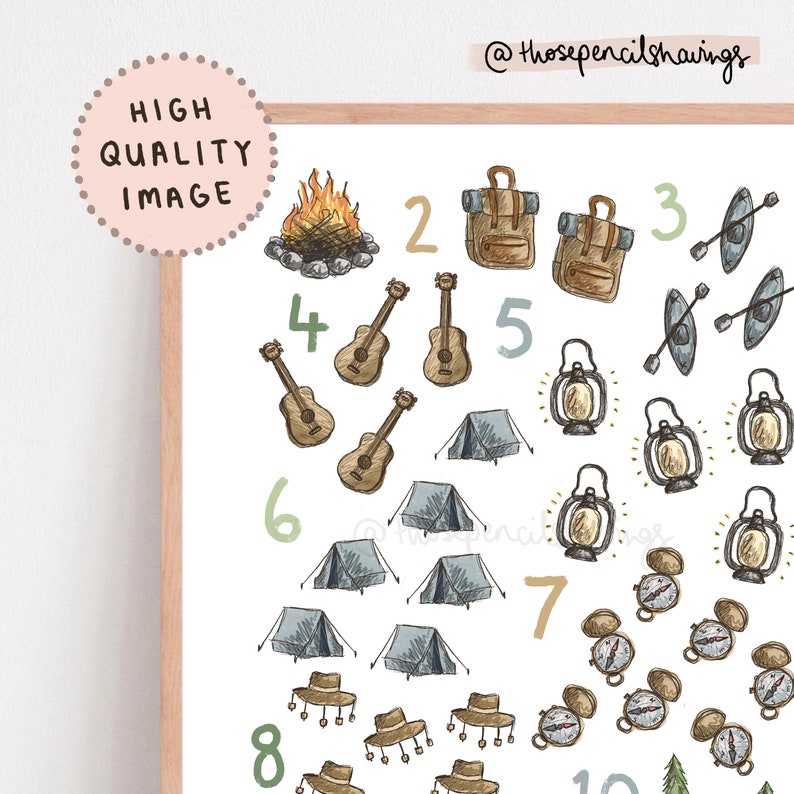 Camping Counting Print: Illustrated Outdoor Nursery Art - Etsy