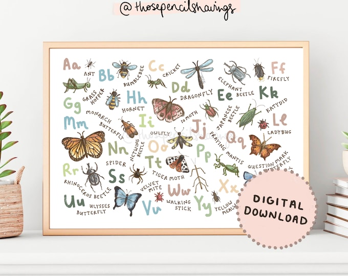 Alphabet Beetles Illustrations Print, Vertical ABC Poster, Nursery A-Z ...