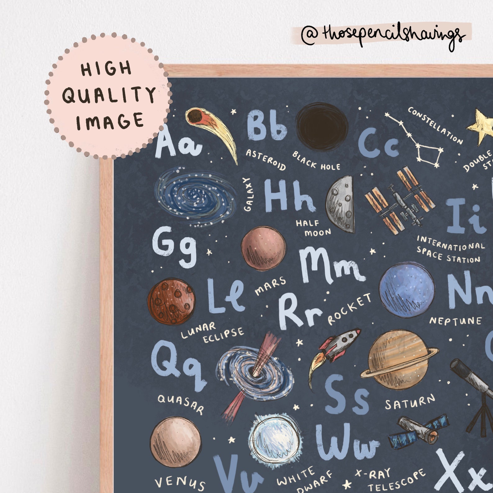 Space Alphabet Landscape Print Cute ABC Poster A-Z Galaxy - Etsy